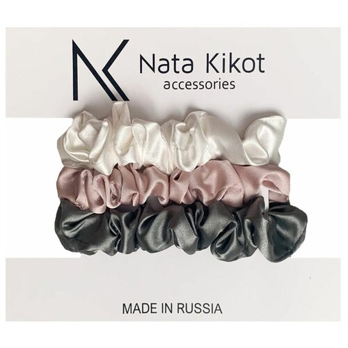 Набор шелковых узких резинок для волос Nata Kikot, 3 шт. (молочный, пудровый, серебристый)