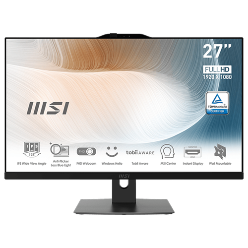 Моноблок MSI Modern AM272P 12M-259XRU 27" Full HD i5 1240P (1.7) 16Gb SSD512Gb Iris Xe noOS GbitEth WiFi BT 120W клавиатура мышь Cam черный 1920x1080