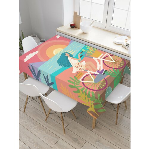 Прямоугольная тканевая скатерть на стол JoyArty с рисунком "Девушка на отдыхе" 120 на 145 см