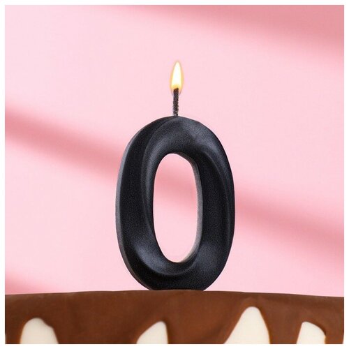 Свеча в торт "Грань", цифра 0, черный металлик, 6,5 см