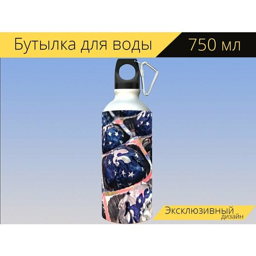 Бутылка фляга для воды "Сладости, шоколад, perugina" 750 мл. с карабином и принтом