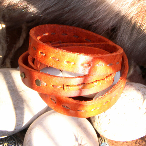 Браслет Solid-belts Мужской браслет намотка из 100% кожи - Solid Belts - \ на руку 16 - 20см \, кожа, размер 19 см, размер one size, горчичный, желтый