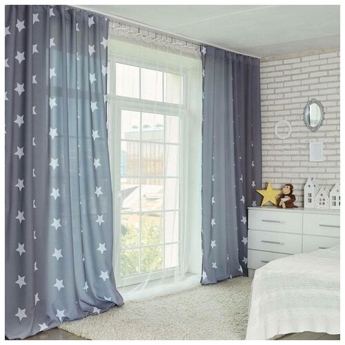 Комплект штор "Этель" Grey stars 145*260 см-2 шт, 100% п/э, 140 г/м2