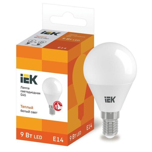 Лампа светодиодная ECO G45 9Вт шар 3000К E14 230В IEK LLE-G45-9-230-30-E14 (упаковка 5 шт)