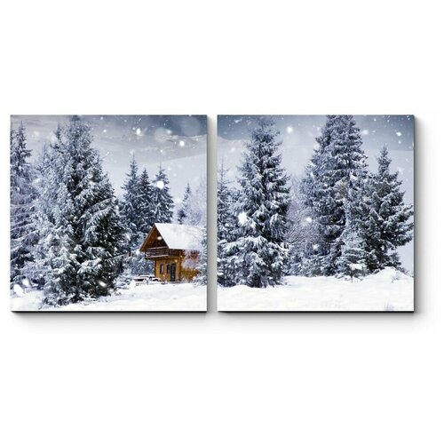Модульная картина Сказочный дом в зимнем лесу 60x30