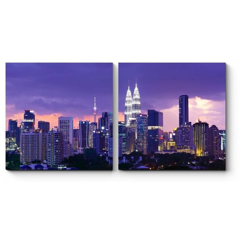 Модульная картина Сияющий в ночи Куала-Лумпур 150x75