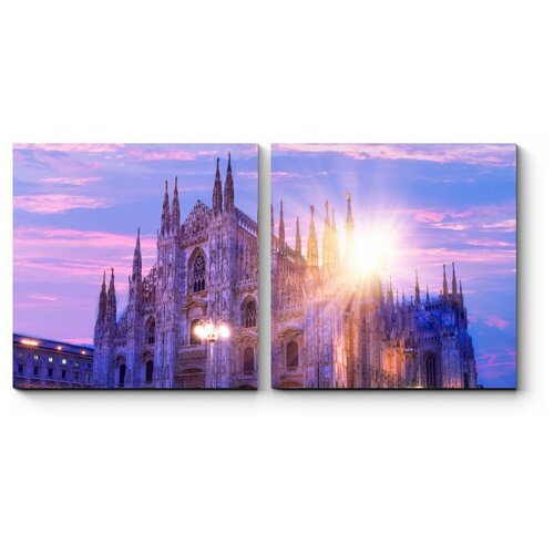 Модульная картина Миланский собор в лучах закатного солнца 50x25