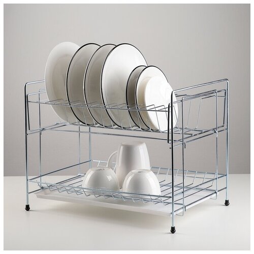 Сушилка для посуды с поддоном 2-х ярусная, разборная, 39×25,5×30 см, цинк, цвет серебристый 4786076