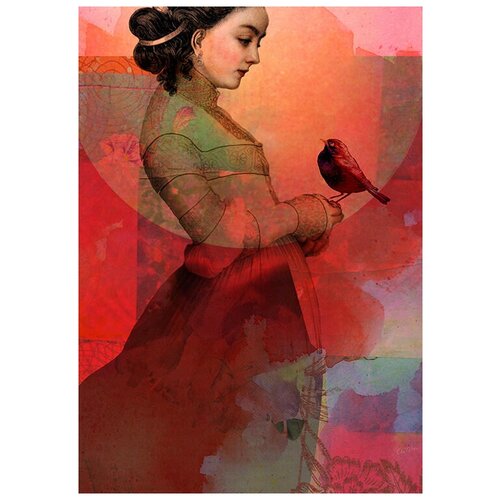 Интерьерный постер на стену картина для интерьера в подарок плакат "Lady in red" размера 50х70 см 500*700 мм репродукция без рамы в тубусе