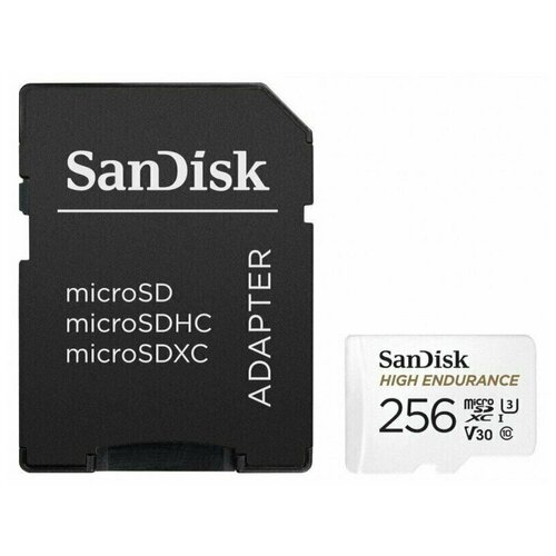Карта памяти MicroSDXC 256GB SanDisk Class 10 High Endurance Video Monitoring Card UHS-I U3 V30 (100 Mb/s) + SD адаптер