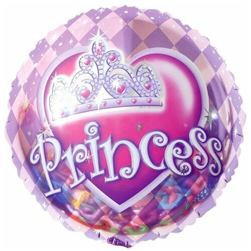 Шар (18"/46 см) Круг, С Днем Рождения! (короны для принцессы), Розовый