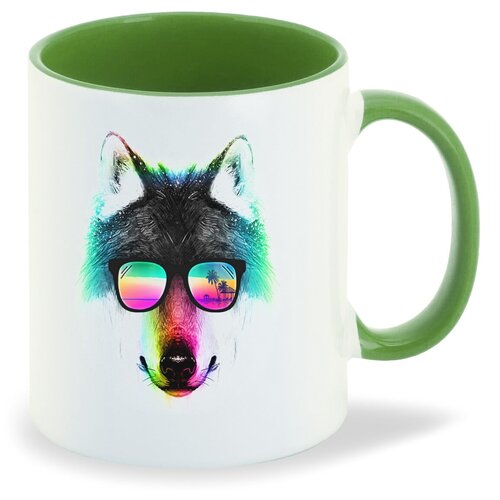 Кружка зеленый CoolPodarok Волк в очках