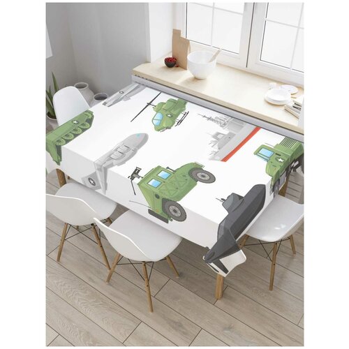 Скатерть прямоугольная JoyArty на кухонный стол "Боевая техника" из оксфорда, 120x145 см