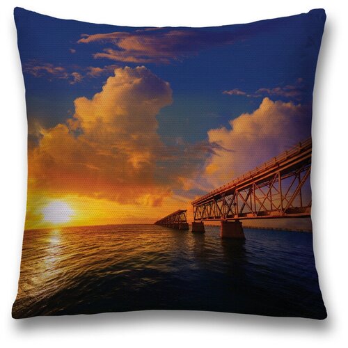 Наволочка декоративная на молнии, чехол на подушку JoyArty "Мост через океан" 45х45 см