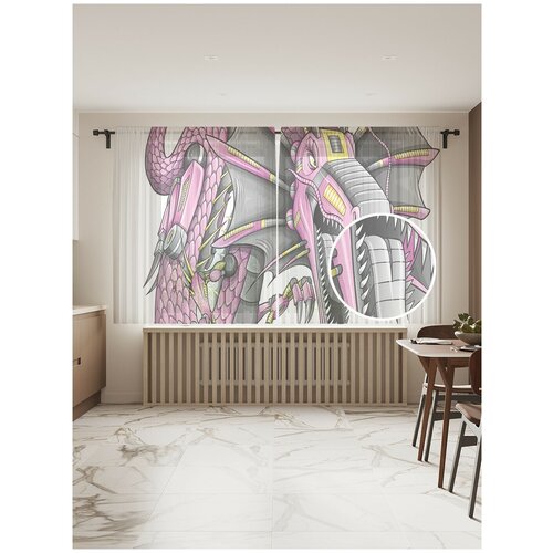 Тюль для кухни и спальни JoyArty "Китайское божество", 2 полотна со шторной лентой шириной по 145 см, высота 180 см.