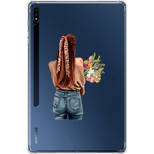 Противоударный силиконовый чехол для планшета Samsung Galaxy Tab S7 Plus/S8 Plus 12.4 A girl with flowers