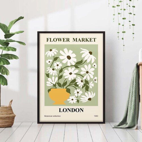 Постер "Лондон цветочный маркет" 50 на 70 в черной рамке / Картина для интерьера / Плакат / Постер на стену / Интерьерные картины