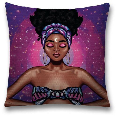 Наволочка декоративная на молнии, чехол на подушку JoyArty "Восточная девушка африканка на фиолетовом фоне" 45х45 см