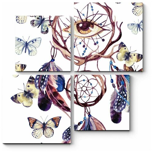 Модульная картина Ловец снов в окружении порхающих бабочек 170x170
