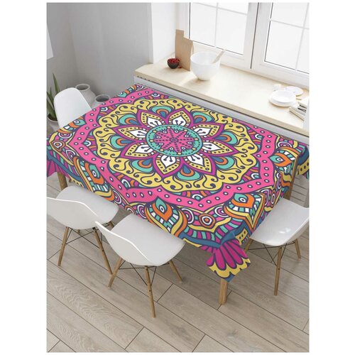 Скатерть прямоугольная JoyArty на кухонный стол "Красочная мандала" из оксфорда, 180x145 см