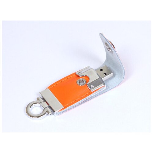 Кожаная флешка брелок для нанесения логотипа (16 Гб / GB USB 2.0 Оранжевый/Orange 209 KJ007)