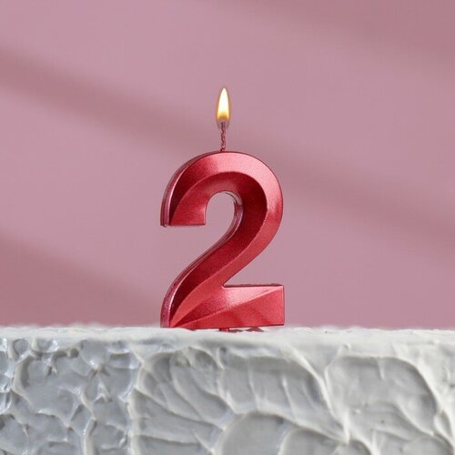 Свеча в торт на шпажке «‎Грань», цифра "2", 5 см, красная