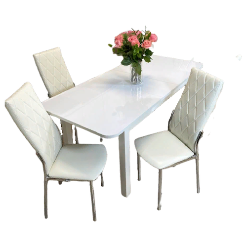 Обеденная группа стол кухонный со стульями NGVK Мега Белый и 3 стула Омега 2 цвет Белый