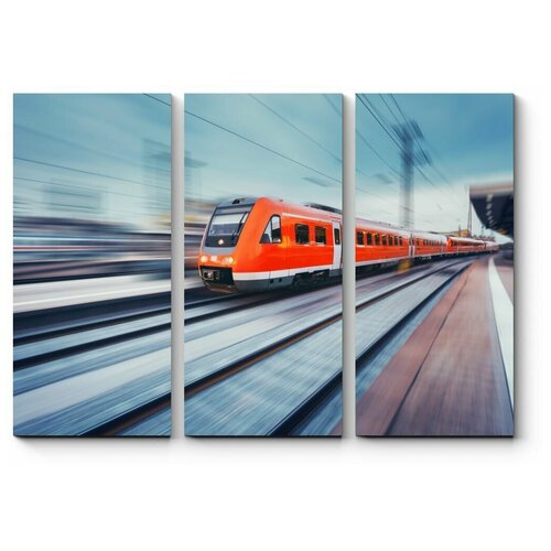 Модульная картина Высокоскоростной красный пассажирский пригородный поезд60x43