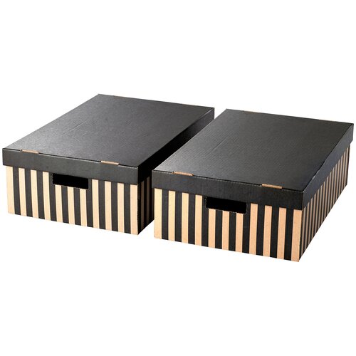 Коробка для хранения ИКЕА ПИНГЛА, 56х37х18 см, 2 шт., черный/естественный