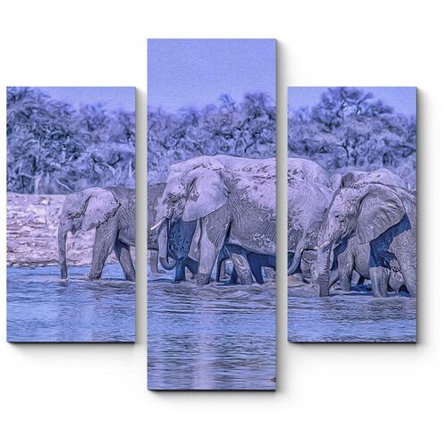 Модульная картина Африканские слоны на водопое 160x144