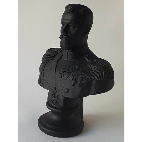 Статуэтка Бюст политический деятель Николай II. Высота 14см. Мраморная крошка. Цвет черный.