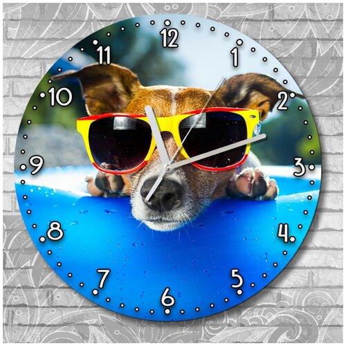 Настенные часы УФ животные (собаки, джек-рассел в очках) - 51