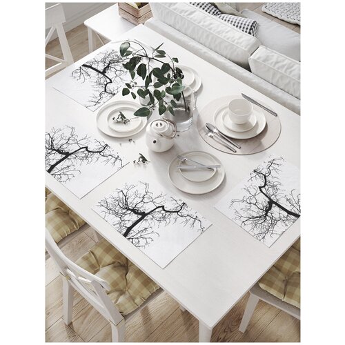 Комплект салфеток JoyArty "Силуэт деревьев и цветов" для сервировки стола (32х46 см, 4 шт.)