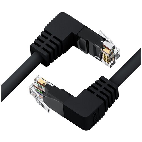 GCR Патч-корд 10.0m UTP кат.6, черный, нижний/нижний угол, литой, ethernet high speed, RJ45, T568B