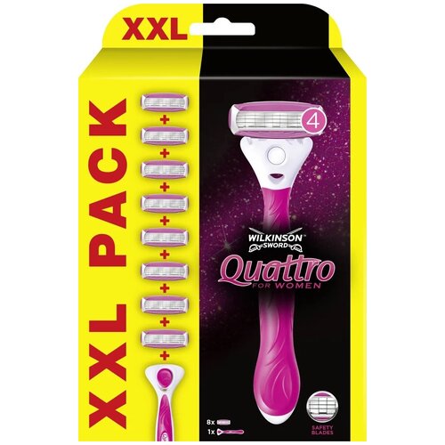 Wilkinson Sword / Schick Quattro for Women / Бритвенный женский станок с 8 сменными кассетами.