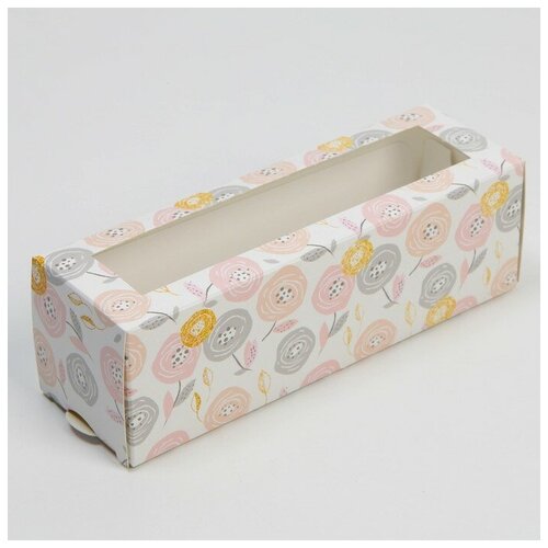 Коробка для макарун «Цветочки», 5.5 × 18 × 5.5 см./ В упаковке: 5