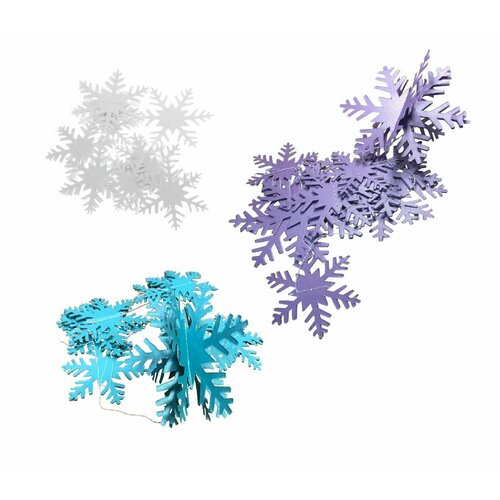 Набор -Рождественские снежинки, украшения 3D 3 нити БЕЛАЯ + голубая + сиреневая