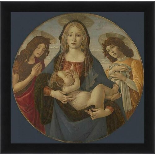 Плакат, постер на бумаге The Virgin and Child with Saint John and an Angel. Сандро Боттичелли. Размер 21 на 30 см