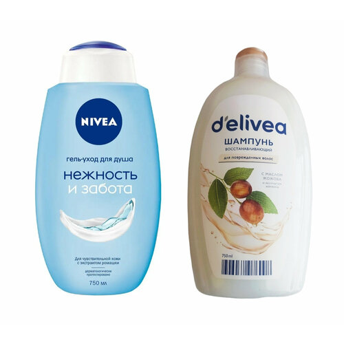 Nivea/ Комплект/ Гель для душа+Delivea/ Шампунь/750 мл+750 мл