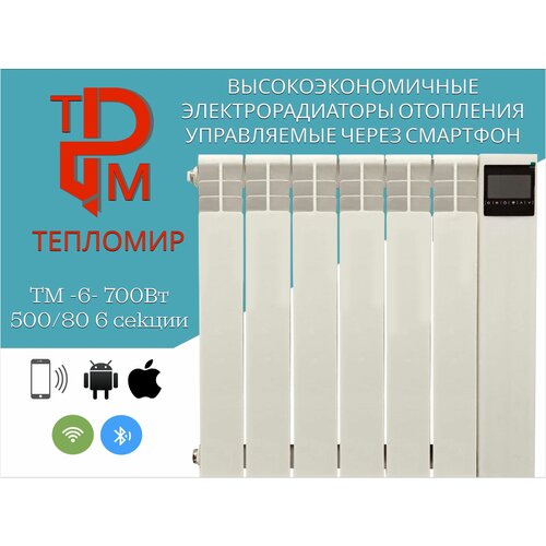 Умный электрический радиатор "ТеплоМир" ТМ-6-700Вт 6 секции. Масляный тип