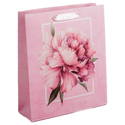 Пакет подарочный Дарите счастье Пион, 23 × 27 × 11.5 см, розовый