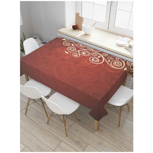 Скатерть прямоугольная JoyArty на кухонный стол "Завитки на коричневом фоне" из оксфорда, 180x145 см