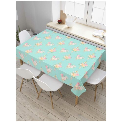 Скатерть прямоугольная JoyArty на кухонный стол "Светлые цветочные букеты" из оксфорда, 120x145 см