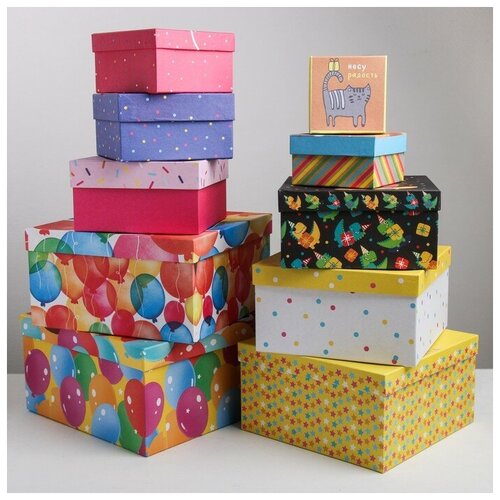 Набор подарочных коробок 10 в 1 "Поздравления", 10.2 x 10.2 x 6-28.2 x 28.2 x 15 см