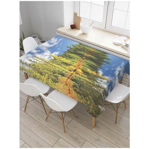 Скатерть прямоугольная JoyArty на кухонный стол "Лесная стена у реки" из оксфорда, 180x145 см