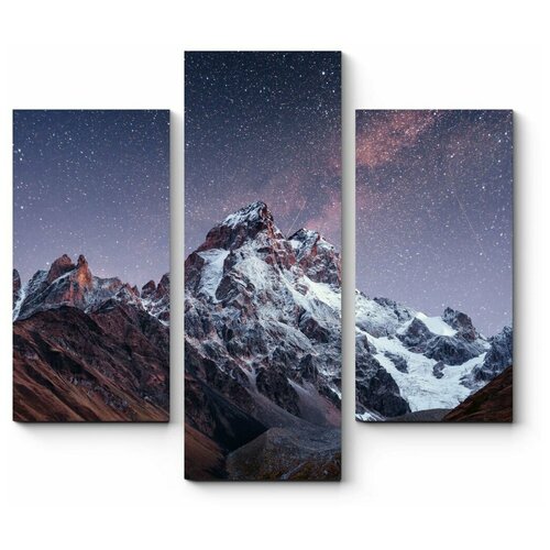 Модульная картина Заснеженные вершины под фантастическим звездным небом 90x81