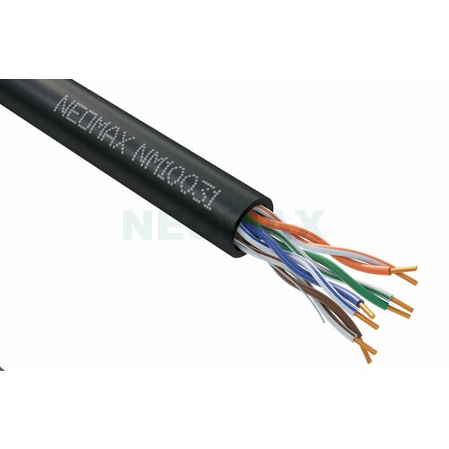 Кабель витая пара NEOMAX NM10031-050М-P U/UTP cat.5е 4 пары (50 м) 0.51 мм (24 AWG) одножильный, чистая медь, внешний PE, черный