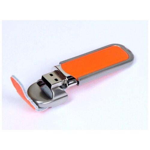 Кожаная флешка для нанесения логотипа с массивным корпусом (128 Гб / GB USB 3.0 Оранжевый/Orange 212 Флеш-карта "Стиль")