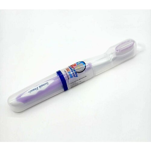 Зубная щетка в пластиковом футляре для хранения и переноски / средней степени жесткости для гигиены зубов и полости рта фиолетовый