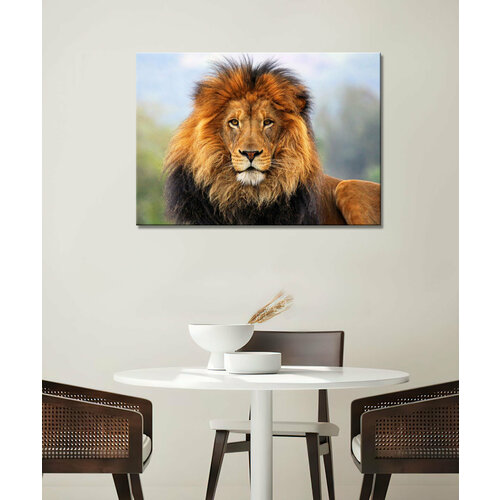 Картина - Лев, лев царь зверей, красивый лев, грива льва (28) 60х80